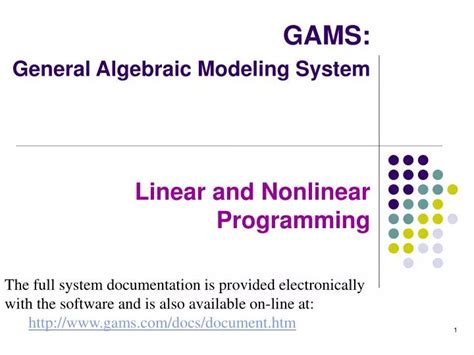 Ppt Gams General Algebraic Modeling System Linear And Nonlinear