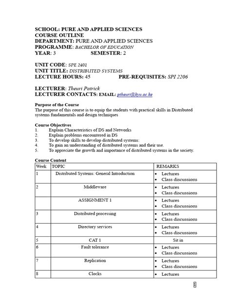 Spe 2401 Distributed Systems Course Outline Pdf Distributed Computing Computing