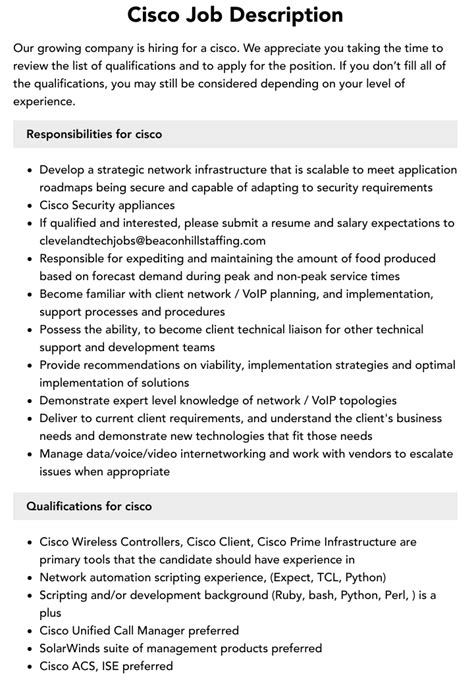 Cisco Job Description Velvet Jobs