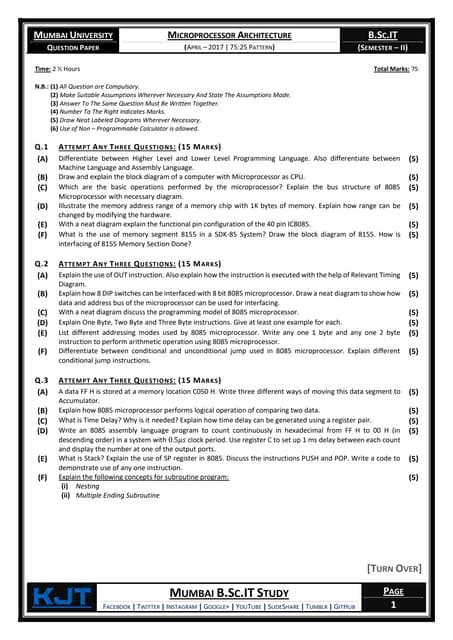 Microprocessor Architecture Question Paper April 2017 7525