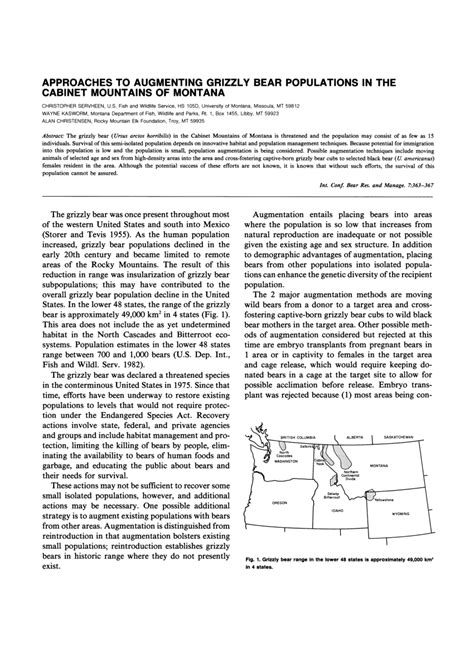 Pdf Approaches To Augmenting Grizzly Bear Populations In The Cabinet