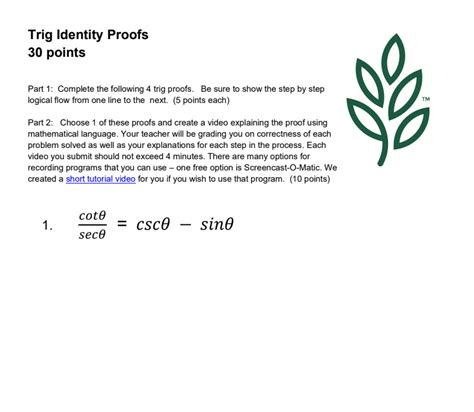 trig idenity proofs trig identity proofs 30 points part 1