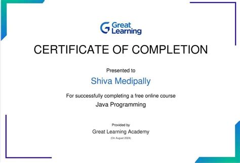 Completed Java Programming Course With Great Learning Shiva Goud