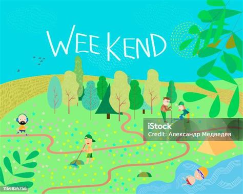 공원에 있는 사람들 자연에서 피크닉에 휴식을 갖는 사람들의 벡터 그림 호수 에 의해 숲에서 활동적인 가족 주말 가족에 대한 스톡