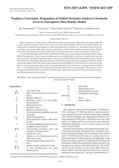 PDF Nonlinear Uncertainty Propagation Of Orbital Mechanics Subject To Stochastic Error In