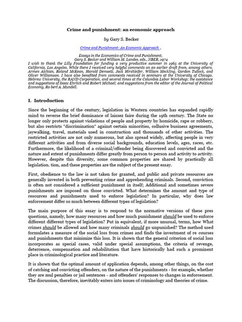 Gary S Becker Crime And Punishment Pdf Crimes Crime And Violence