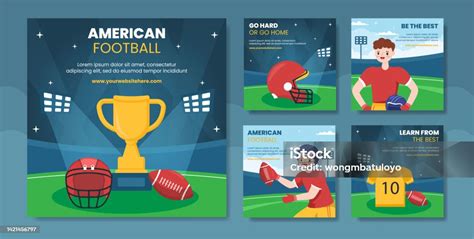 미식 축구 스포츠 선수 소셜 미디어 게시물 템플릿 손으로 그린 만화 플랫 일러스트 레이 션 미식축구장에 대한 스톡 벡터 아트 및
