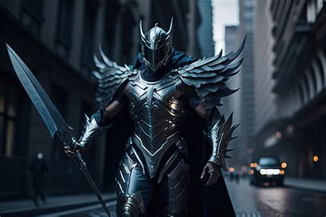 Premium Photo A Knight In A Full Armor Stands In The Street