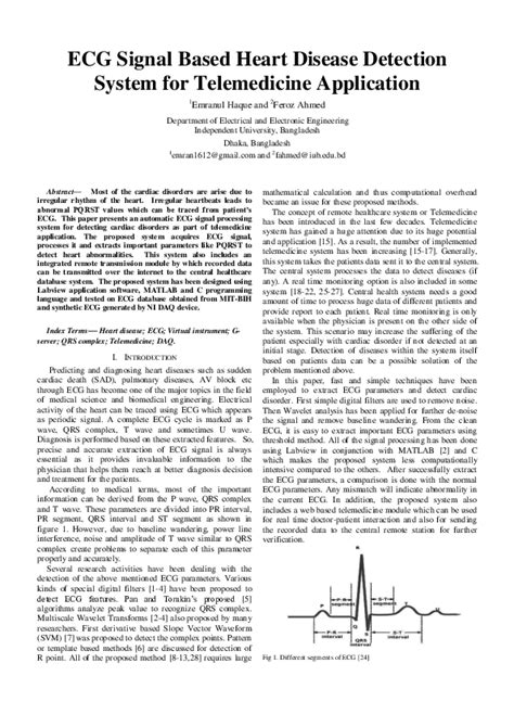 Pdf Ecg Signal Based Heart Disease Detection System For Telemedicine Application