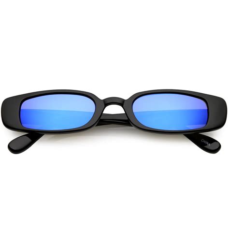 Extreme Thin Small Rectangle Sunglasses Mirrored Lens 49mm Black