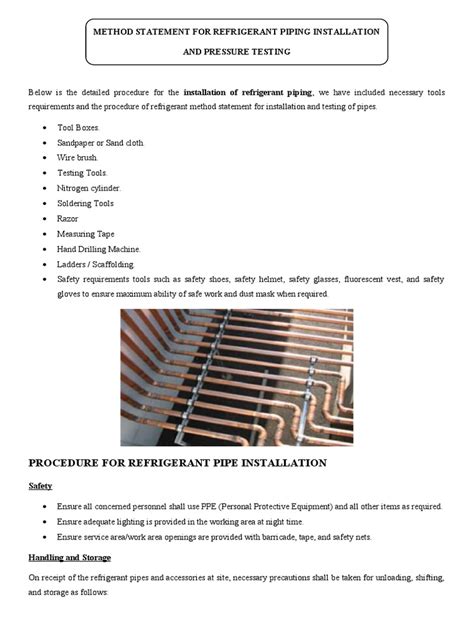 Method Statement For Refrigerant Piping Installation And Pressure Testing Pdf Personal