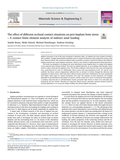 The Effect Of Different Occlusal Contact Situations On Peri Implant Bone Stress A Contact Finite