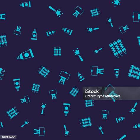 페인트 팔레트가 있는 튜브 그림을 그리기 위한 왁스 크레용 마술 지팡이 나무 이젤을 매끄러운 패턴으로 설정합니다 벡터 가능성에 대한 스톡 벡터 아트 및 기타 이미지 Istock