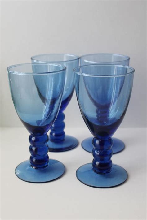 Big Chunky Wine Glasses Rustic Modern Casual Stemware Cobalt Blue Goblets
