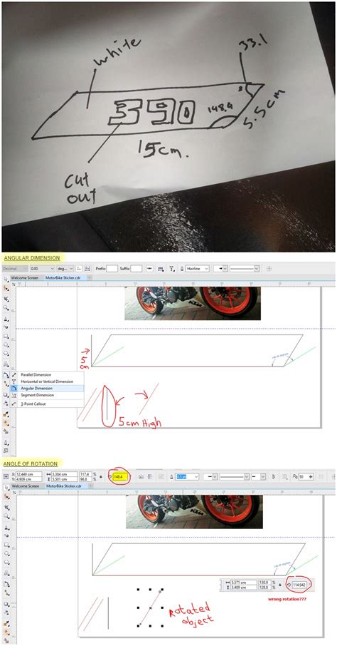 Angular Dimension Or Angle Of Rotation For A Parallel Shape In X7 Coreldraw X7 Coreldraw