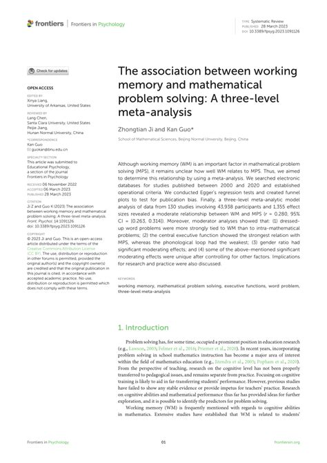 Pdf The Association Between Working Memory And Mathematical Problem Solving A Three Level