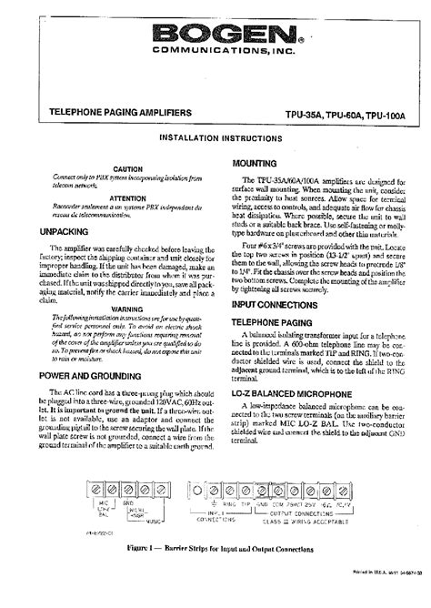 Bogen Tpu 100a Telephone Installation Instructions Pdf View Download