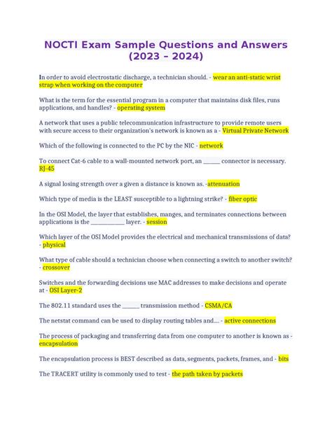 NOCTI Exam Sample Questions And Answers Exams Business Systems Docsity