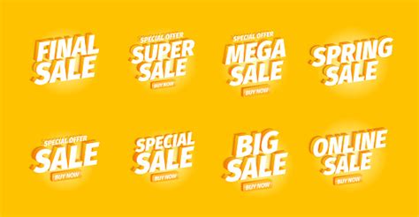 판매는 세트를 제공 합니다 광고 프로 모션 세트입니다 노란색 배경에 3d 문자 특별 제공 슬로건 구매에 대 한 슈퍼 전화 벡터