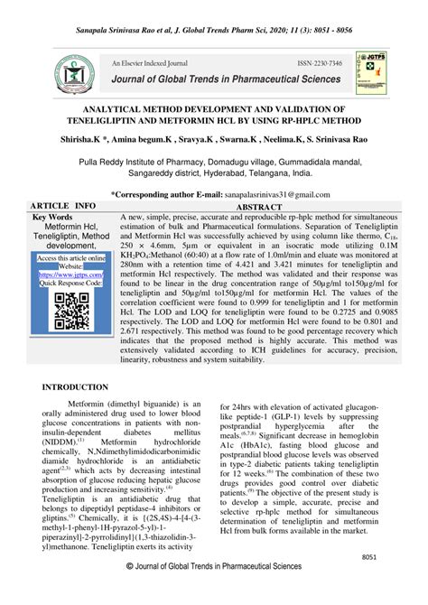 pdf analytical method development and validation of teneligliptin and