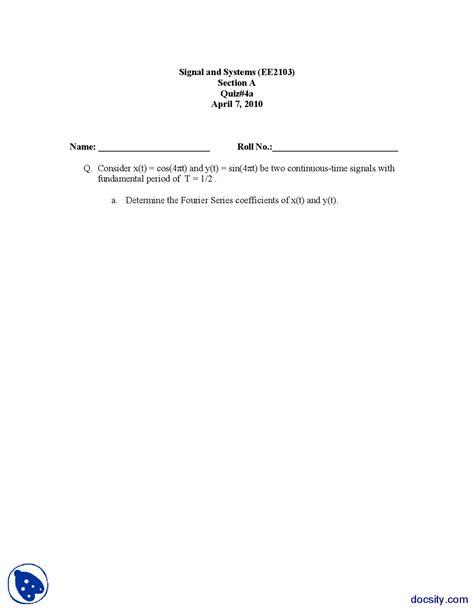 Fourier Series Coefficients Signals And Systems Quiz Exercises Signals And Systems Theory