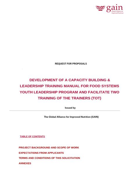 Rfp For Development Of A Capacity Building And Leadership Training Manual