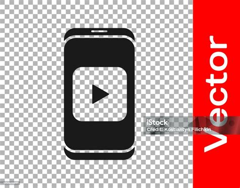 투명 한 배경에 격리 된 블랙 온라인 재생 비디오 아이콘 플레이 기호와 스마트 폰과 필름 스트립 벡터 일러스트레이션 검은색에 대한 스톡 벡터 아트 및 기타 이미지 Istock