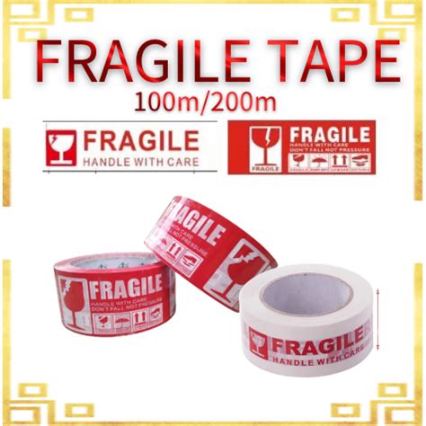 White Fragile Tape Red Fragile Tape Packaging Tape 100m 200m With