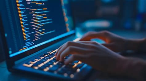 Hands Typing Code On Laptop Keyboard In Dark Room Premium Ai Generated Image