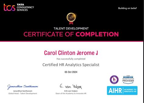 Hranalytics Certification Tcs Aihr Continuouslearning Datadrivenhr Careergrowth Carol