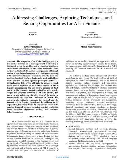 Addressing Challenges Exploring Techniques And Seizing Opportunities For Ai In Finance Pdf