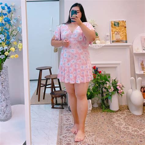 설렌담 체형커버 뱃살커버 빅사이즈 플라워 패턴 수영복 비치웨어