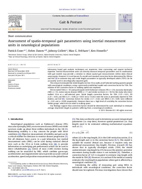 Pdf Assessment Of Spatio Temporal Gait Parameters Using Inertial Measurement Units In