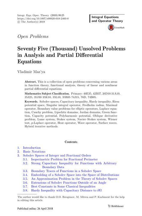 Pdf Seventy Five Thousand Unsolved Problems In Analysis And Partial