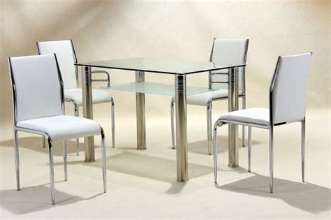 Clear Glass Dining Table And 4 Faux Chairs In Cream Homegenies