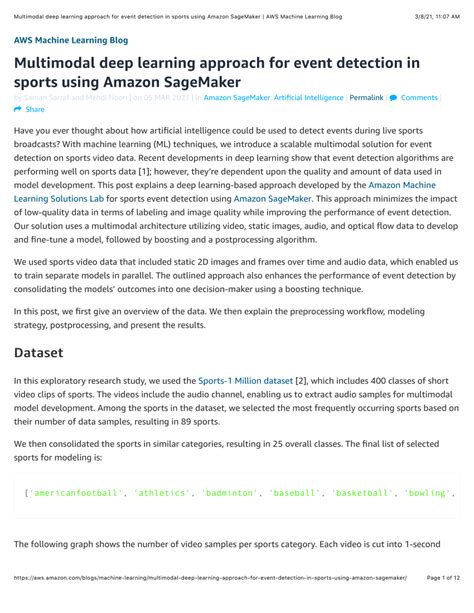 Pdf Multimodal Deep Learning Approach For Event Detection In Sports Using Amazon Sagemaker