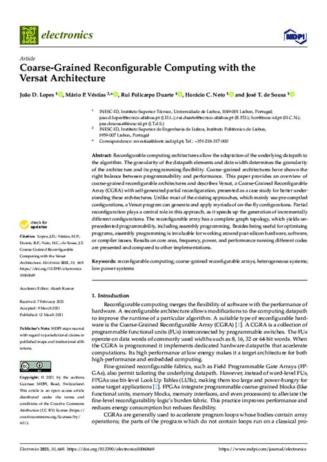 Pdf Coarse Grained Reconfigurable Computing With The Versat Architecture