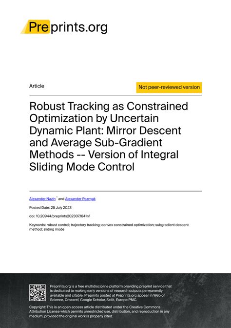 Pdf Robust Tracking As Constrained Optimization By Uncertain Dynamic