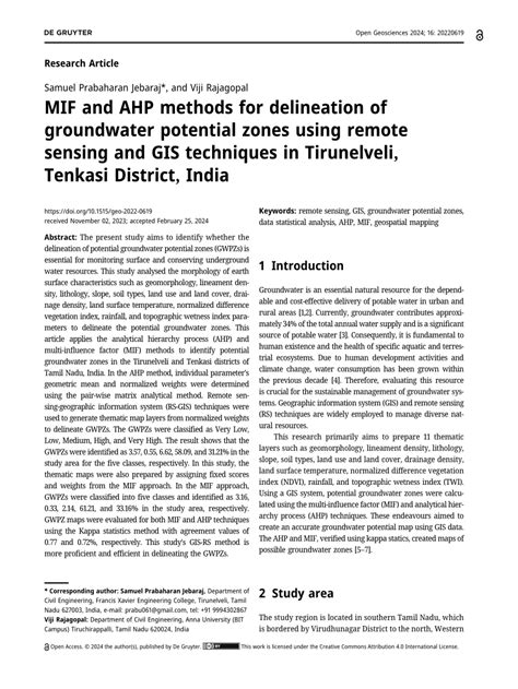 Pdf Mif And Ahp Methods For Delineation Of Groundwater Potential