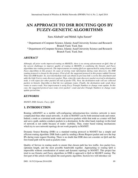 Pdf An Approach To Dsrrouting Qos By Fuzzy Genetic Algorithms