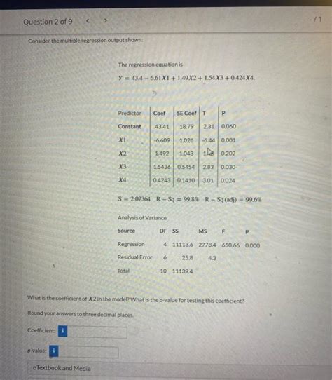 Solved Consider The Multiple Regression Output Shown The