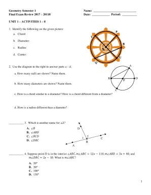 Fillable Online ID A 1 Review For Semester 1 Final Geometry Chapter 1 Fax Email Print