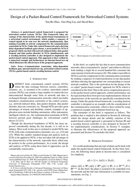 Pdf Design Of A Packet Based Control Framework For Networked Control