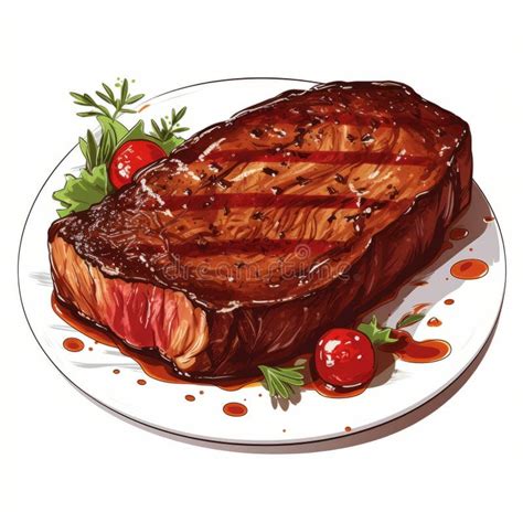 Hyper Realistic Oil Style Steak Illustration On White Background Stock