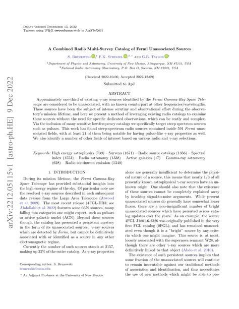 Pdf A Combined Radio Multi Survey Catalog Of Fermi Unassociated Sources