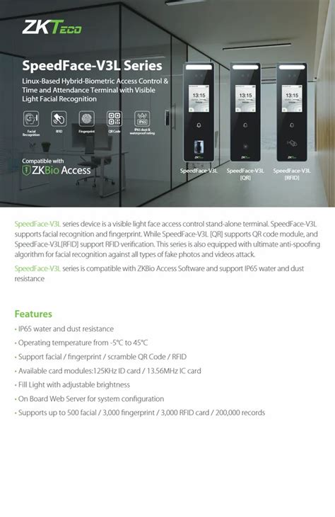 Zkteco Biometric Attendance System Speedface V3l Series At ₹ 10600 Piece Sushant Lok Phase 1