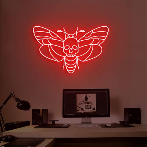 Death Face Moth Neon Sign Deaths Head Moth Wall Gothic Art Dark