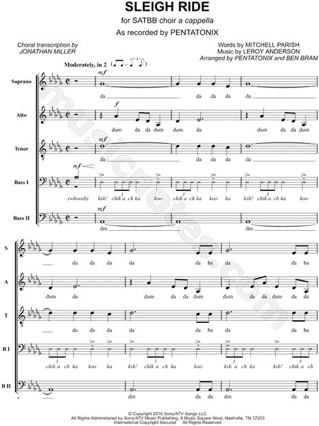 Pentatonix Sleigh Ride Arr Pentatonix Ben Bram Satbb Choir A