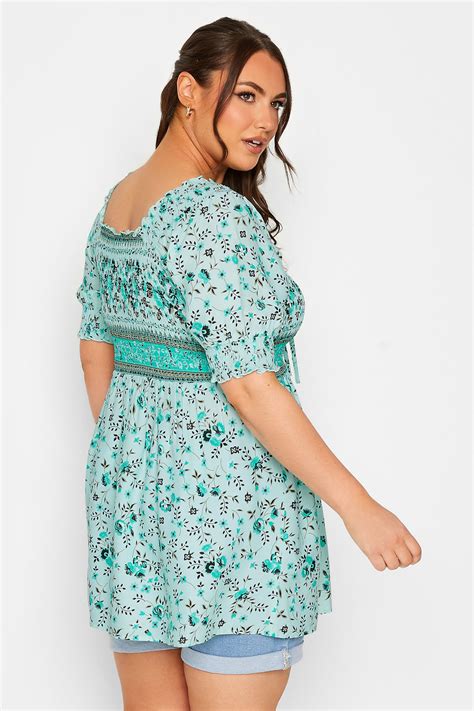 Limited Collection Curve Plus Size Green Ditsy Floral Print Shirred Top Yours Clothing