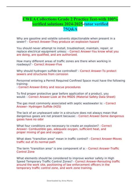 CWEA Collections Grade Practice Test With Verified Solutions Tutor Verified CWEA